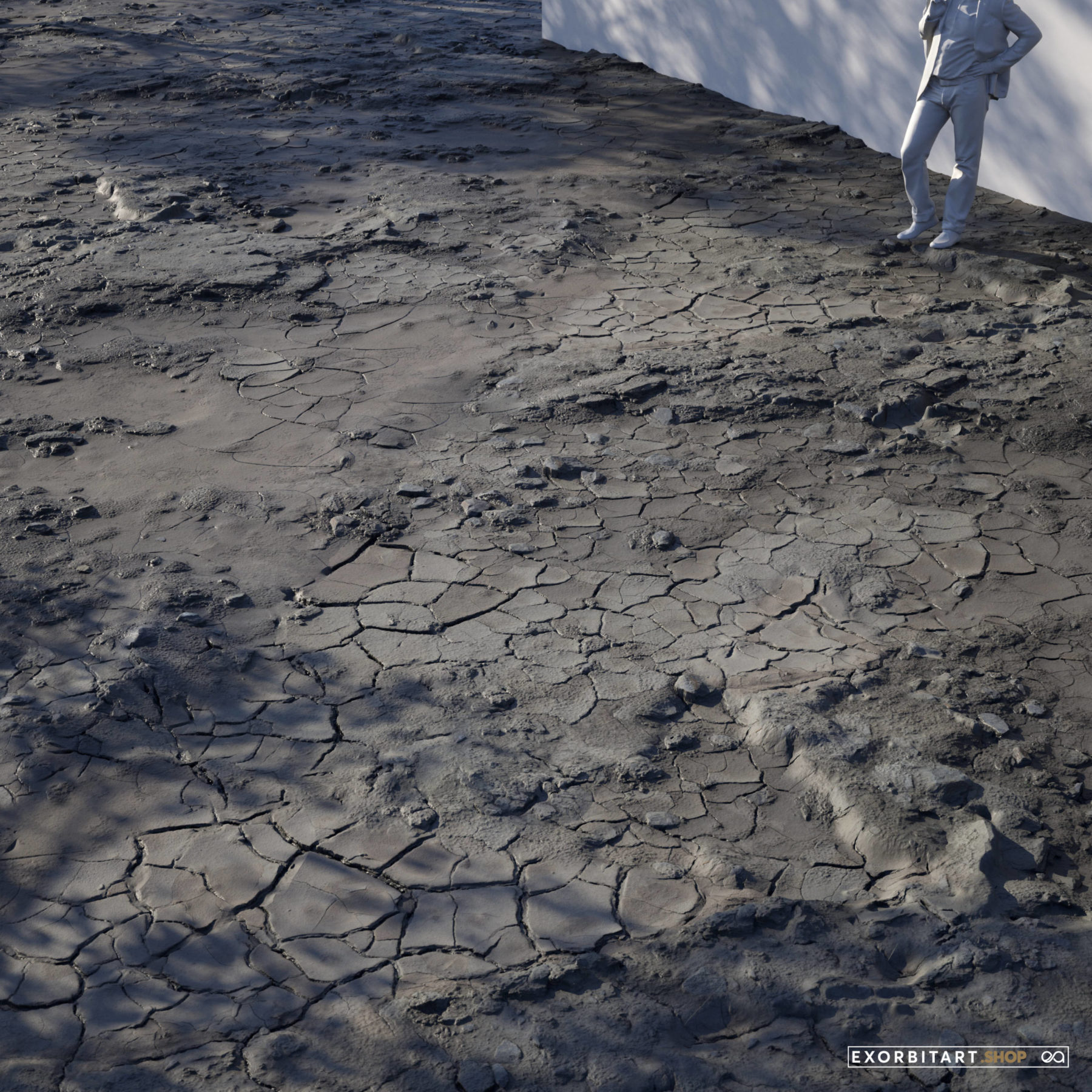 Cracked Earth Scanned PBR Texture 600x600cm