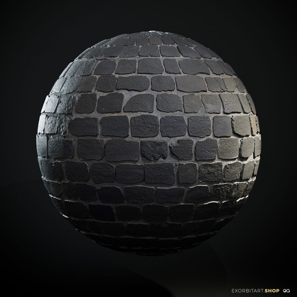 Dark Cobblestone Scanned PBR Texture 200x200cm - exorbitart.shop