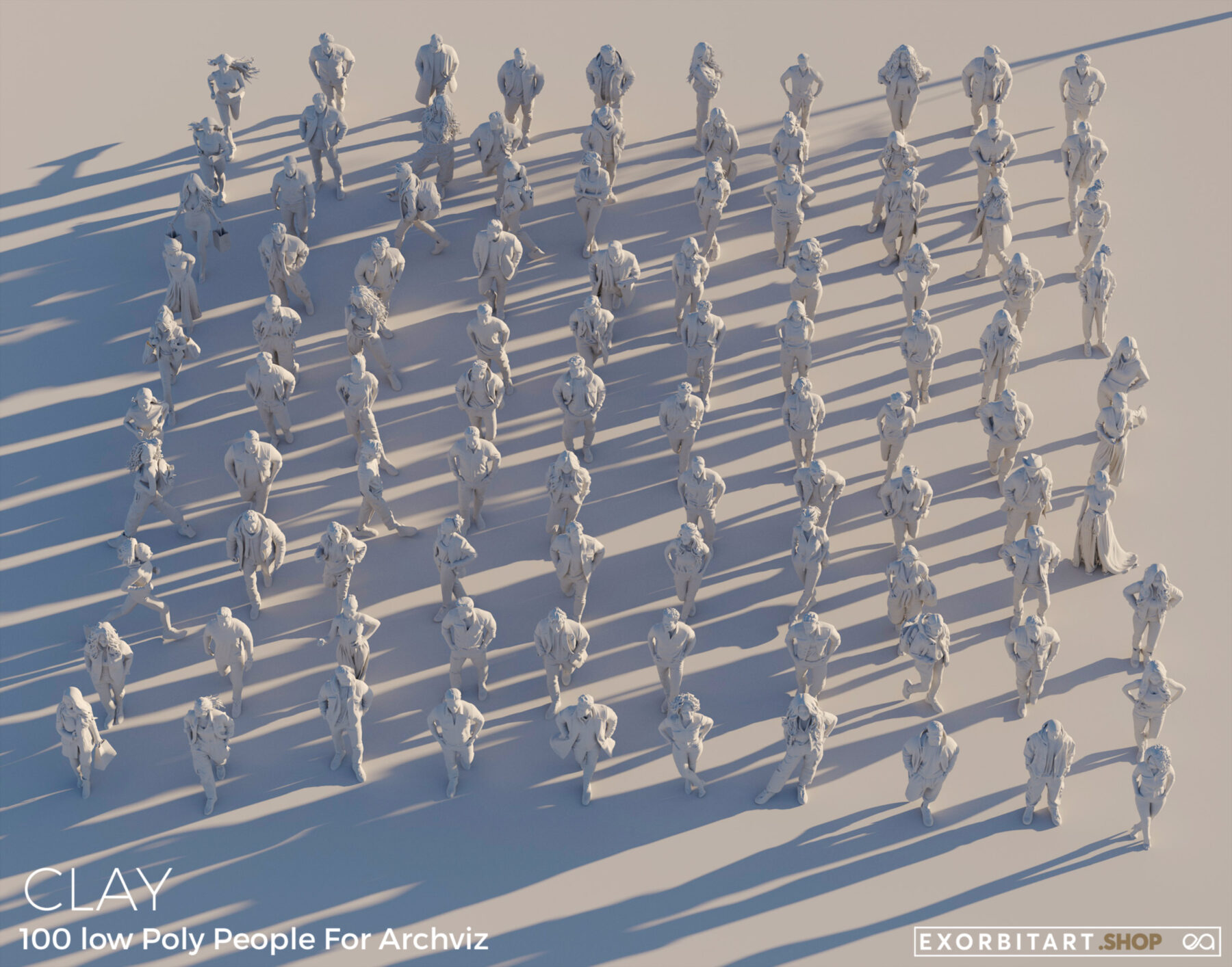 100 Low Poly 3D People for Archviz AI Workflow