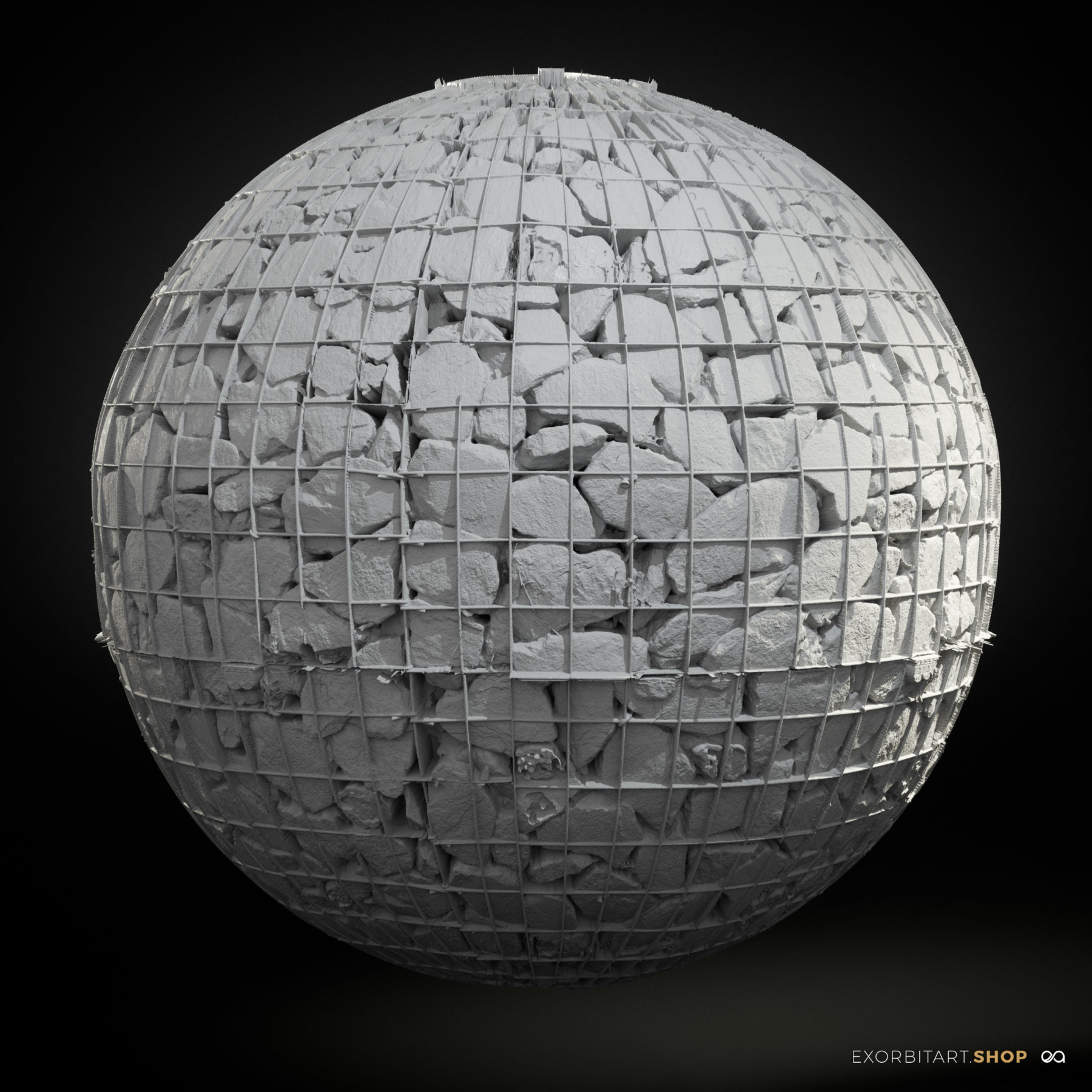 Gabion Stone Wall Scanned PBR Textures 150x150cm - exorbitart.shop